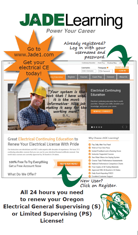 如何获得CE学分:最佳继续教育以更新您的俄勒冈电气许可证Manbetx体育网| JADE Learning万博网页版注册登录 ...